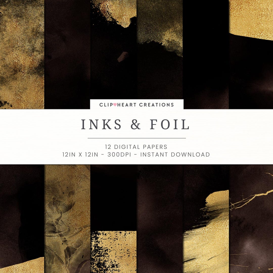 Brown & Gold Watercolor and Foil Digital Papers, Commercial Use Instant ...