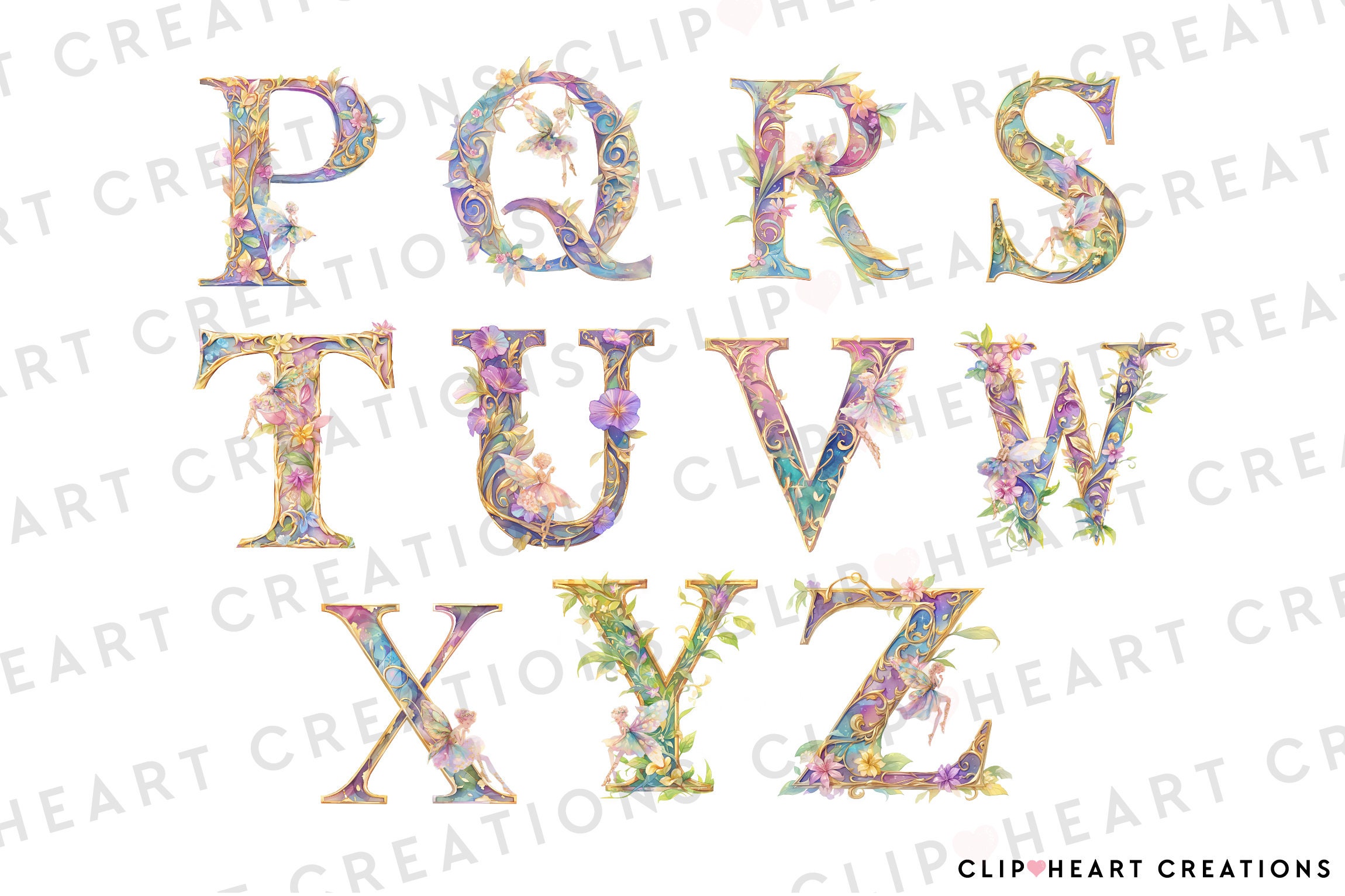 Fairy Alphabet Clip Art, Commercial Use Instant Download Fantasy ...