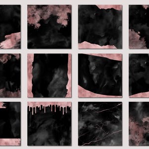 Black & Rose Gold Watercolor and Foil Digital Papers, Commercial Use ...