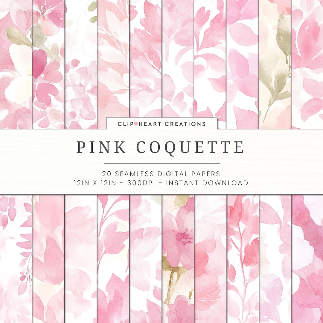 Watercolor Pink Coquette Patterns: Seamless Regency Digital Paper ...