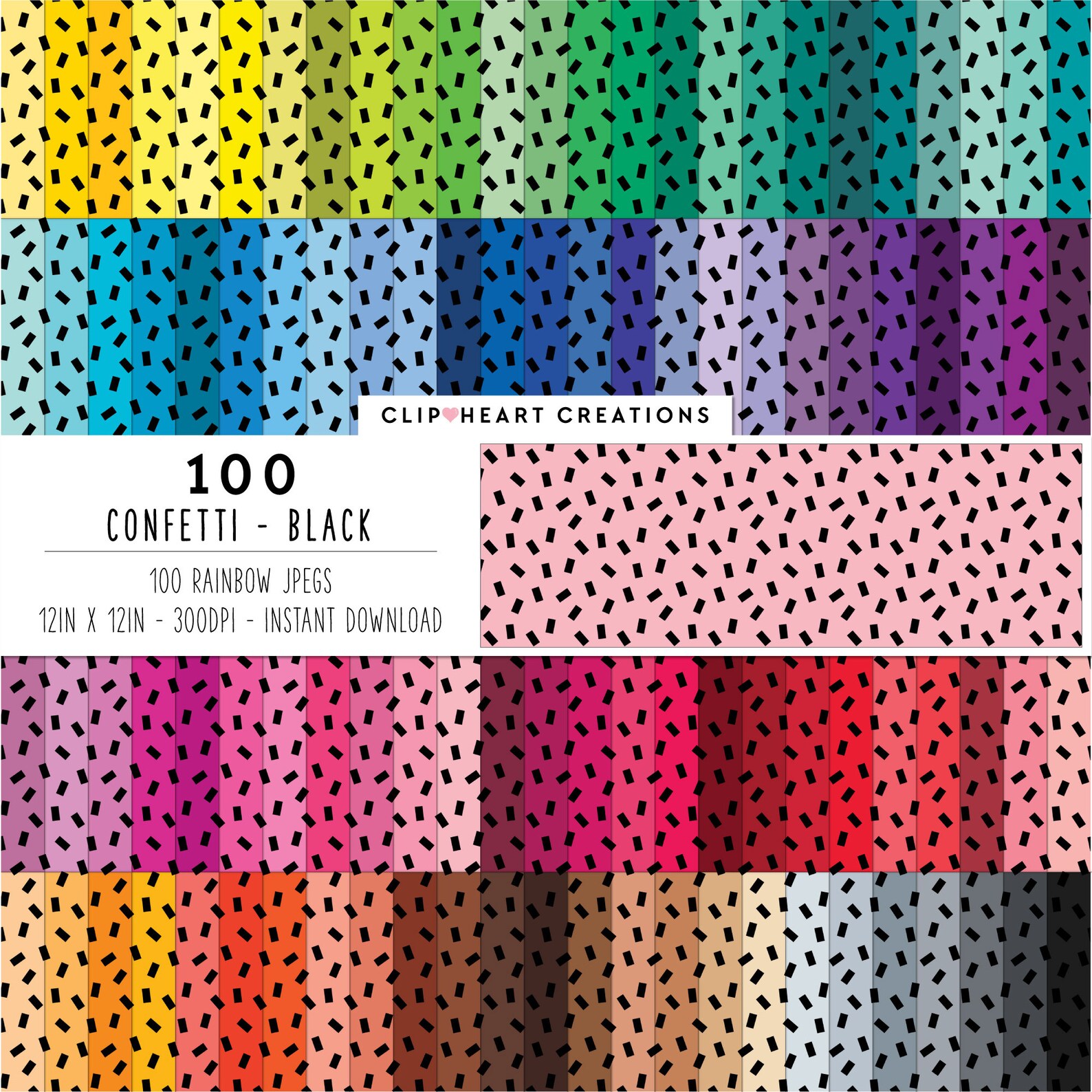 100 Confetti Digital Paper Pack Commercial Use Seamless Black - Etsy