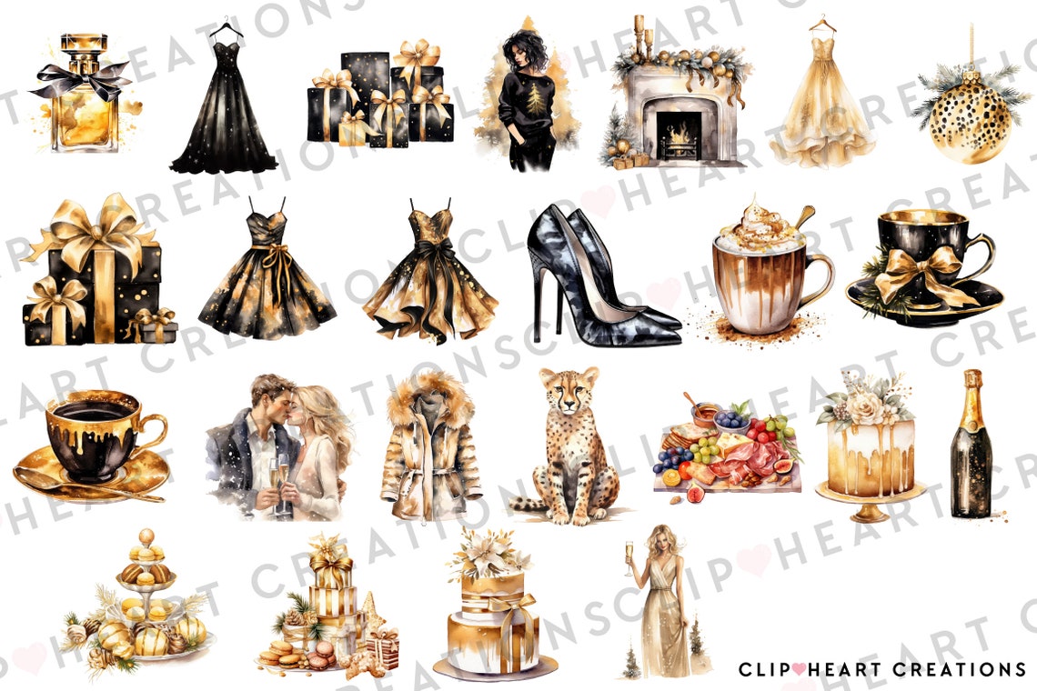 Lux Christmas Watercolor Clipart Set, Commercial Use Instant Download ...