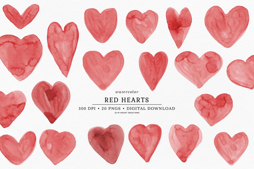 Red Watercolor Hearts Clip Art, Commercial Use Instant Download PNG ...