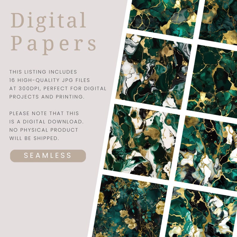 Green and Gold Alcohol Ink Seamless Digital Papers, Seamless Commercial ...