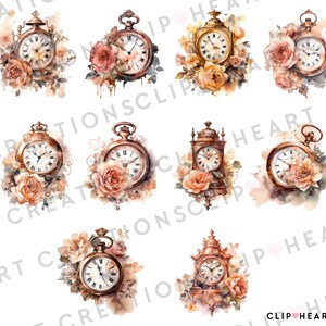 Vintage Clocks Watercolor Clipart Collection, Commercial Use Instant ...
