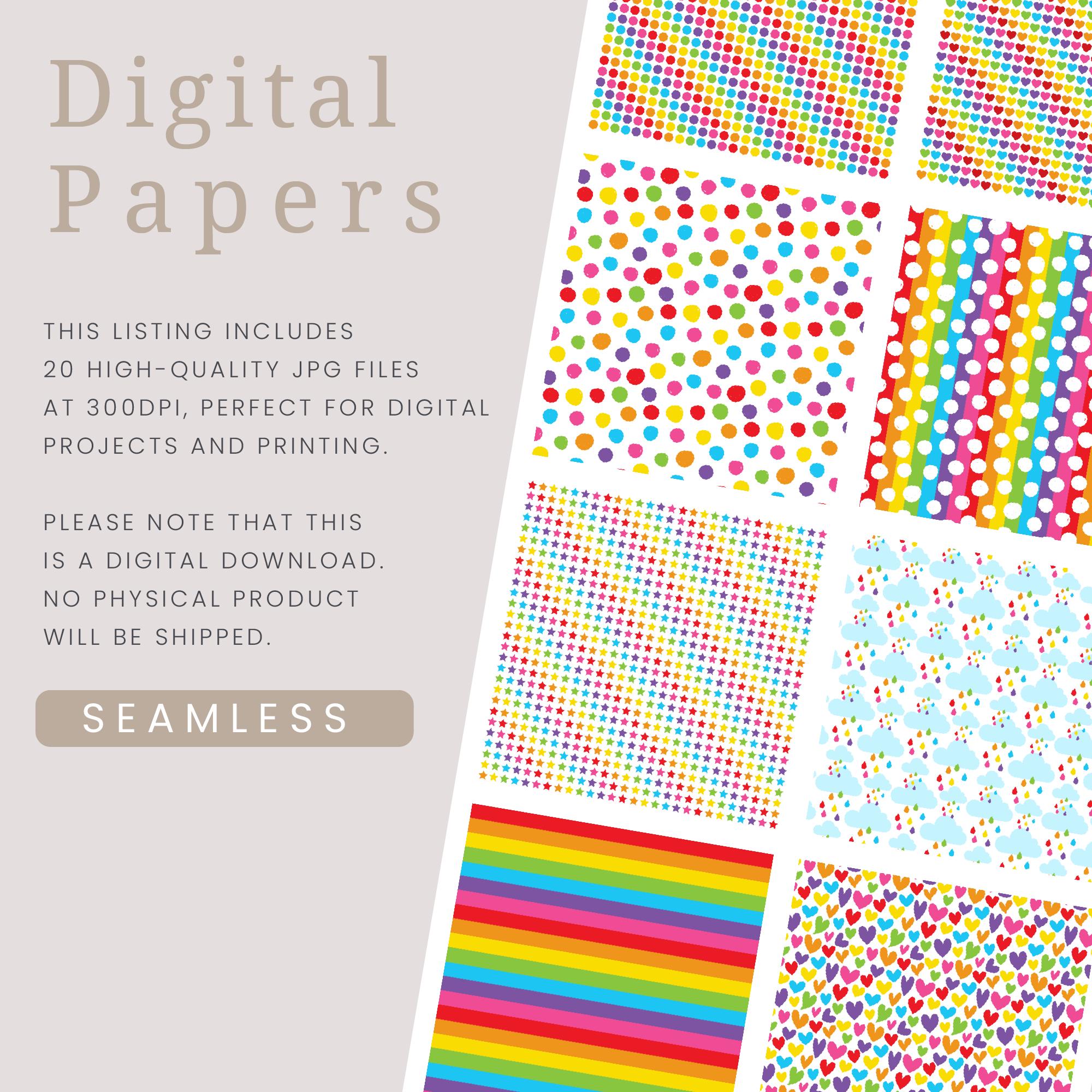 Rainbows Digital Paper Patterns, 20 Seamless Commercial Use Instant ...