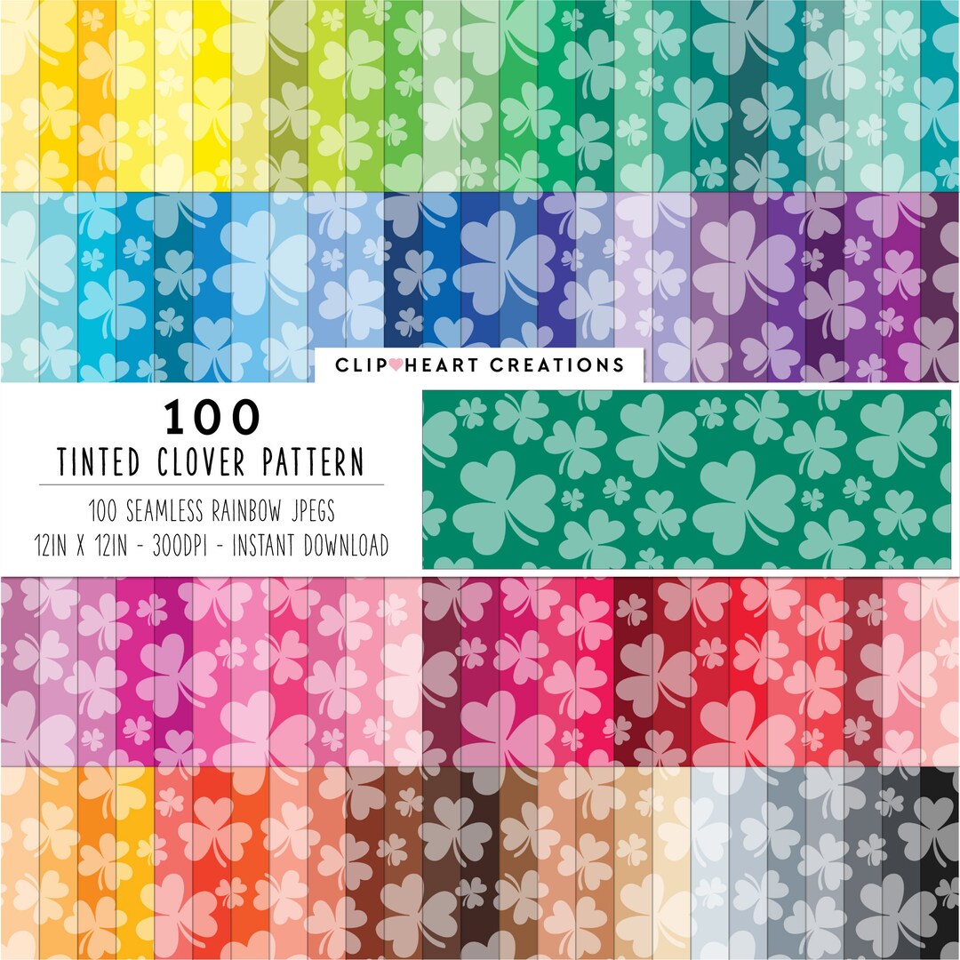 100 Clover Pattern Digital Paper, Commercial Use Seamless Shamrock ...