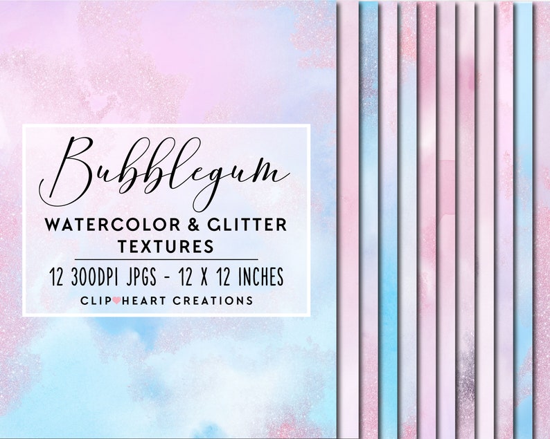Pink and Blue Glitter Watercolor Digital Papers Commercial - Etsy