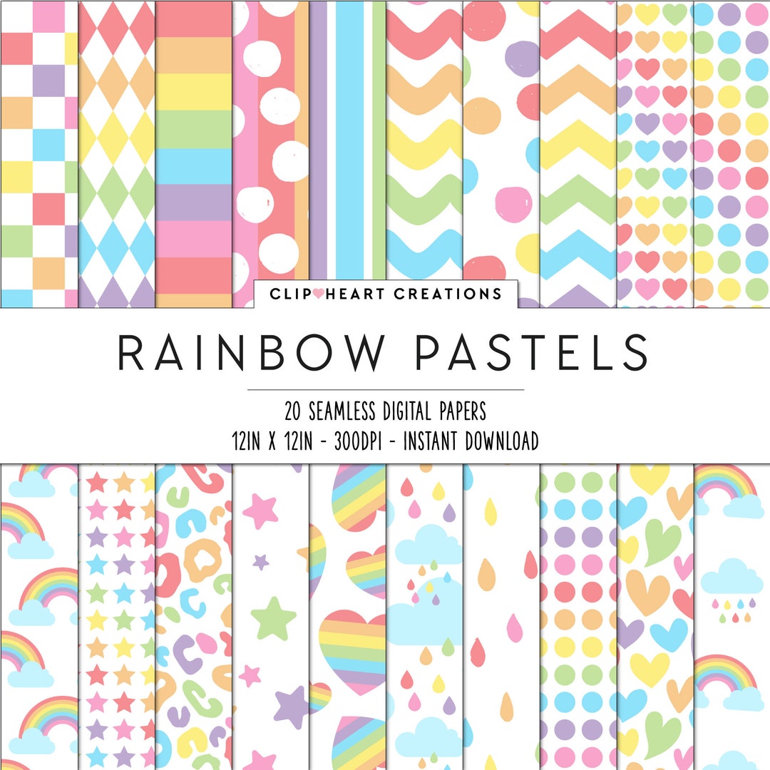 Rainbows Digital Paper Patterns, 20 Seamless Commercial Use Instant ...