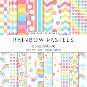 Rainbows Digital Paper Patterns, 20 Seamless Commercial Use Instant ...