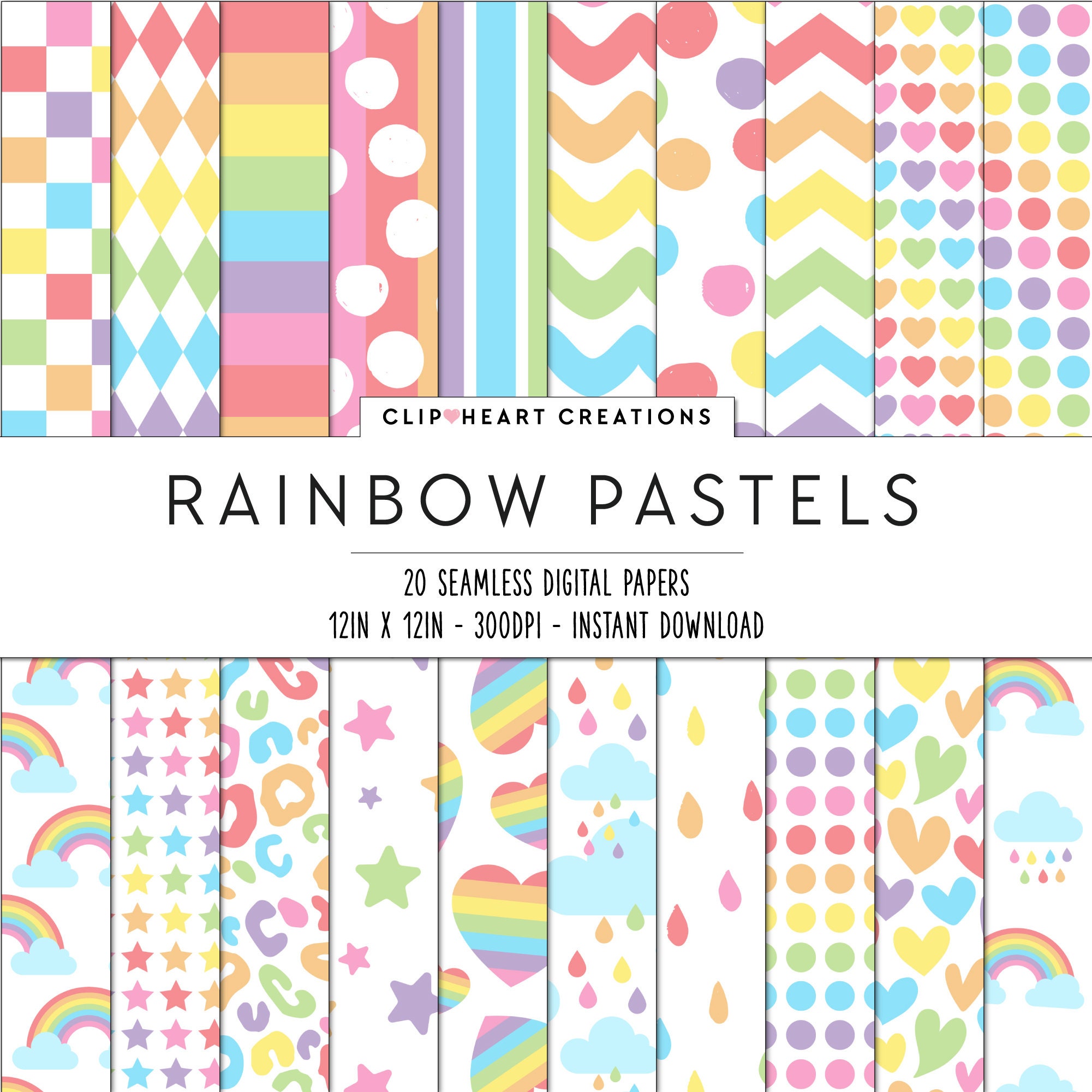 Rainbows Digital Paper Patterns 20 Seamless Commercial Use - Etsy
