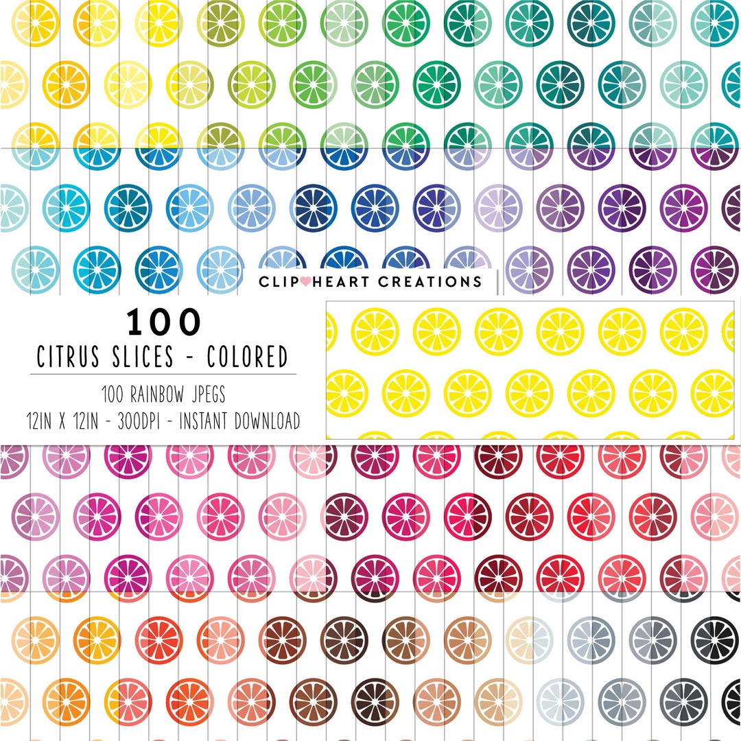 100 Citrus Slice Pattern Digital Papers, Commercial Use Seamless ...