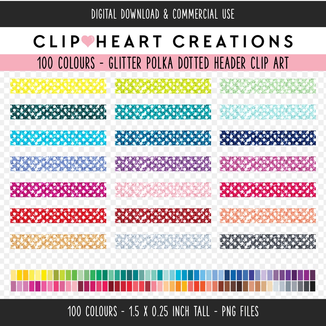100 Glitter Polka Dot Header Clip Art, Commercial Use Instant Download ...