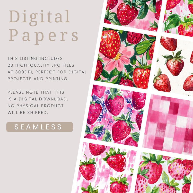 Strawberry Digital Paper Pack: Seamless Summer Designs (digital ...