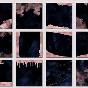 Navy & Rose Gold Watercolor and Foil Digital Papers, Commercial Use ...