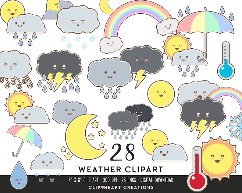 Weather Clip Art Commercial Use Instant Download PNG Cute | Etsy