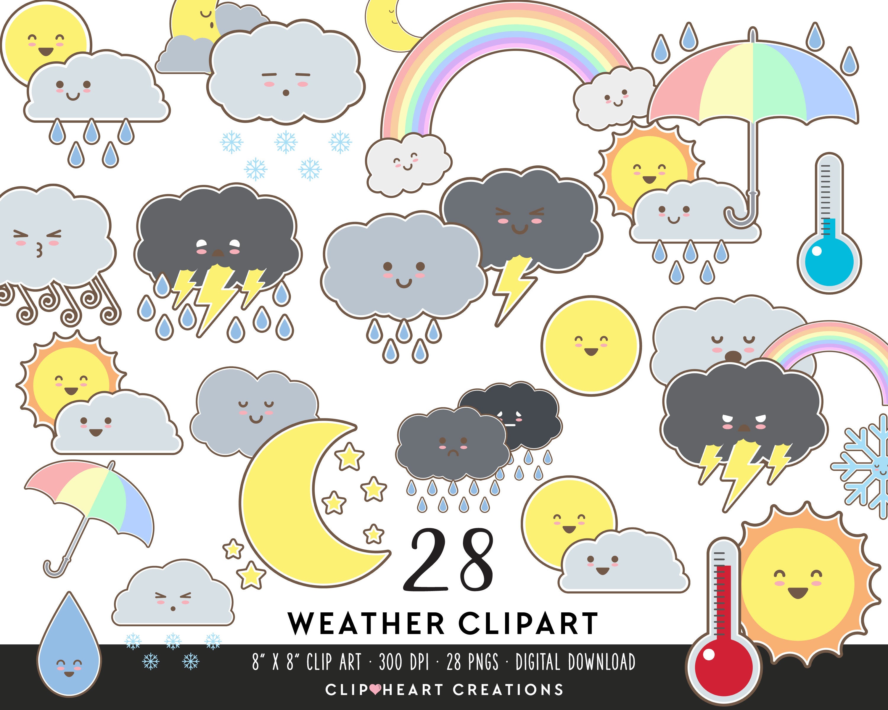 Weather Clip Art Commercial Use Instant Download PNG Cute - Etsy