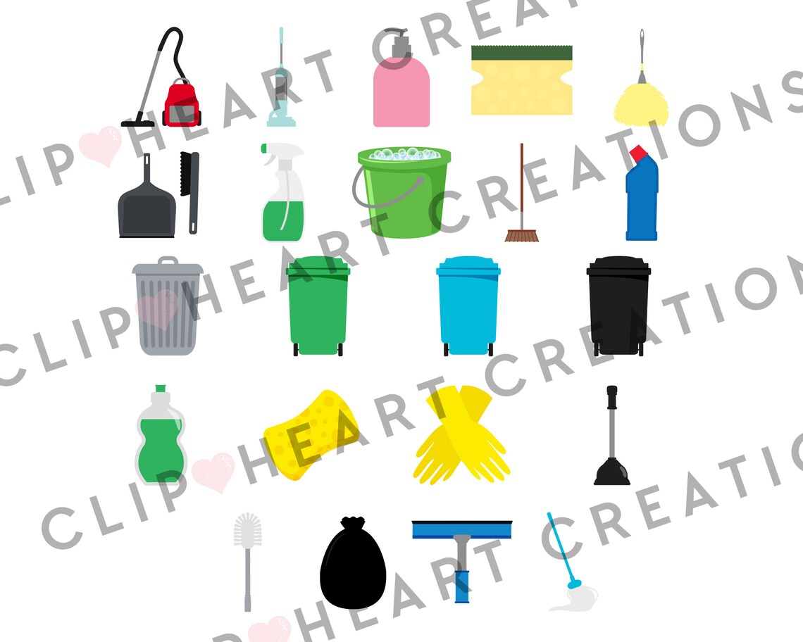 Cleaning Clip Art Pack, Commercial Use Instant Download PNG Cleaning ...