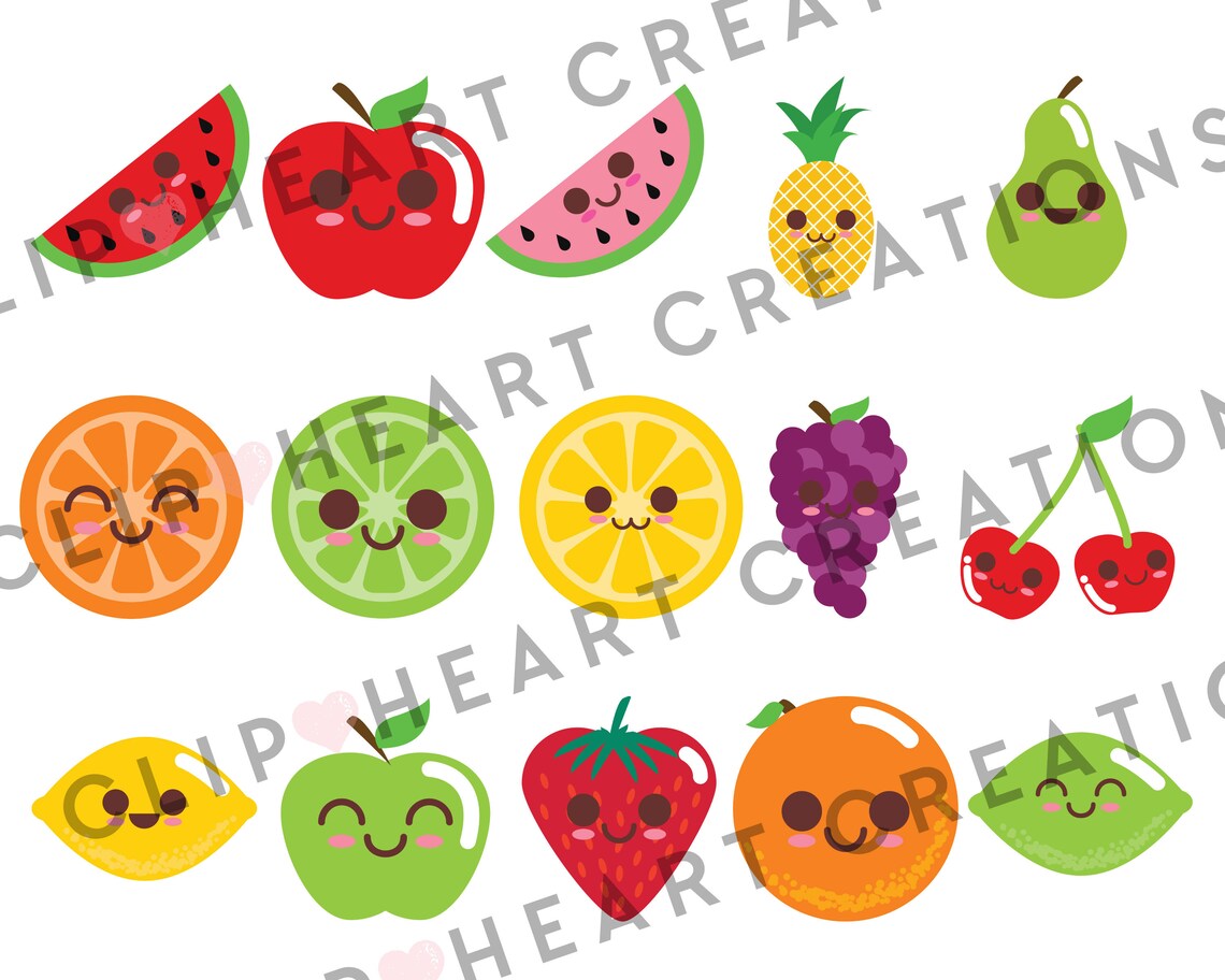 Cute Fruit Clip Art Commercial Use Instant Download PNG | Etsy