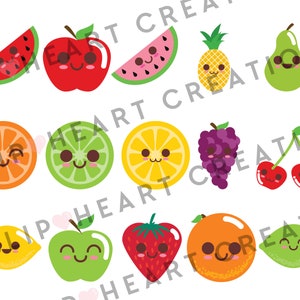 Cute Fruit Clip Art, Commercial Use Instant Download PNG Fruits Digital ...