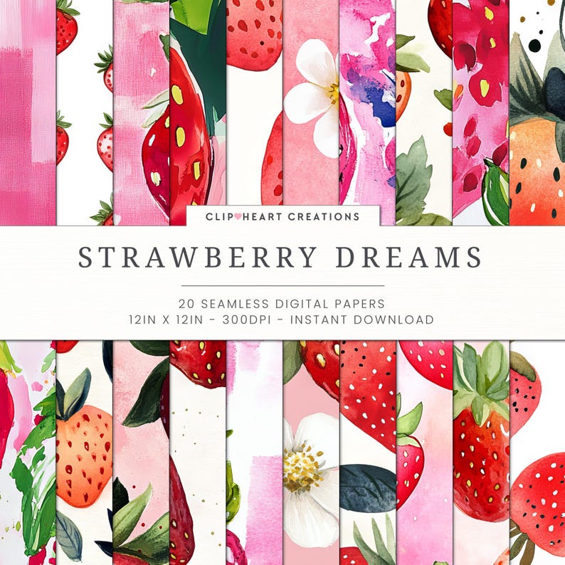 Strawberry Digital Paper Pack: Seamless Summer Designs (digital ...