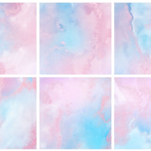 Pink and Blue Glitter Watercolor Digital Papers, Commercial Use Instant ...