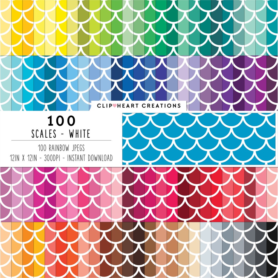 100 Fish Scales Digital Papers, Commercial Use Seamless Rainbow Fish ...