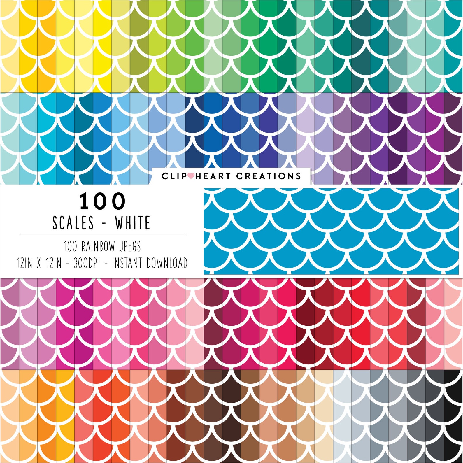 100 Fish Scales Digital Papers, Commercial Use Seamless Rainbow Fish ...