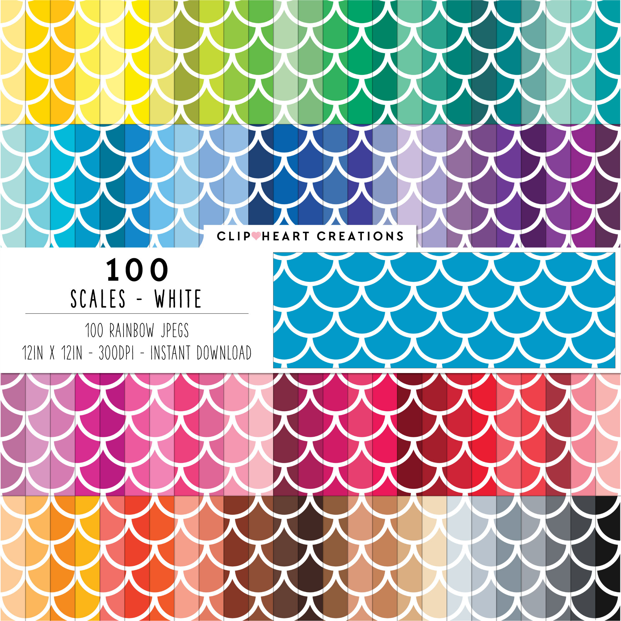 100 Fish Scales Digital Papers, Commercial Use Seamless Rainbow Fish ...
