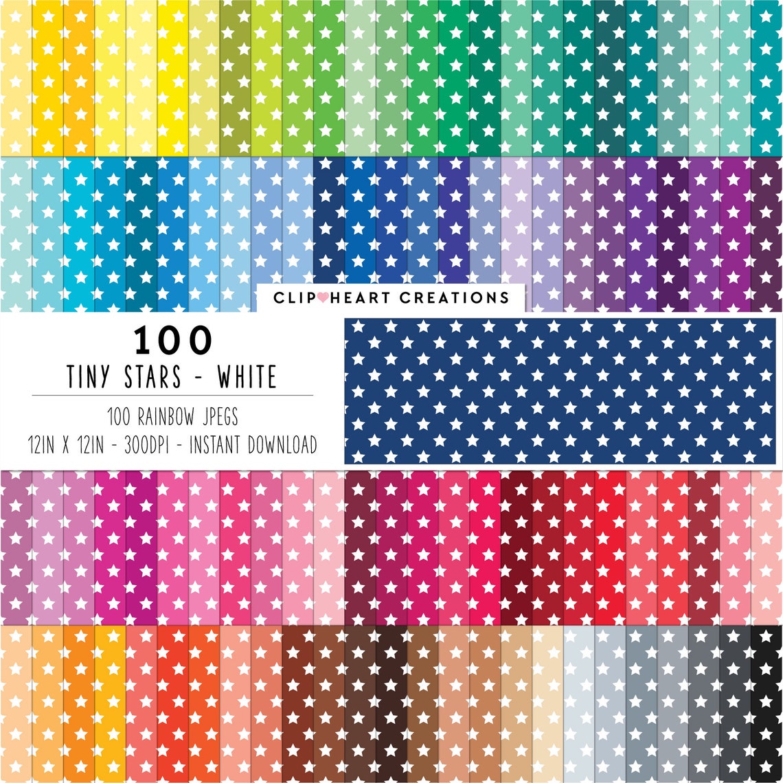 100 Stars Tiny Pattern Digital Papers, Commercial Use Seamless Stars ...