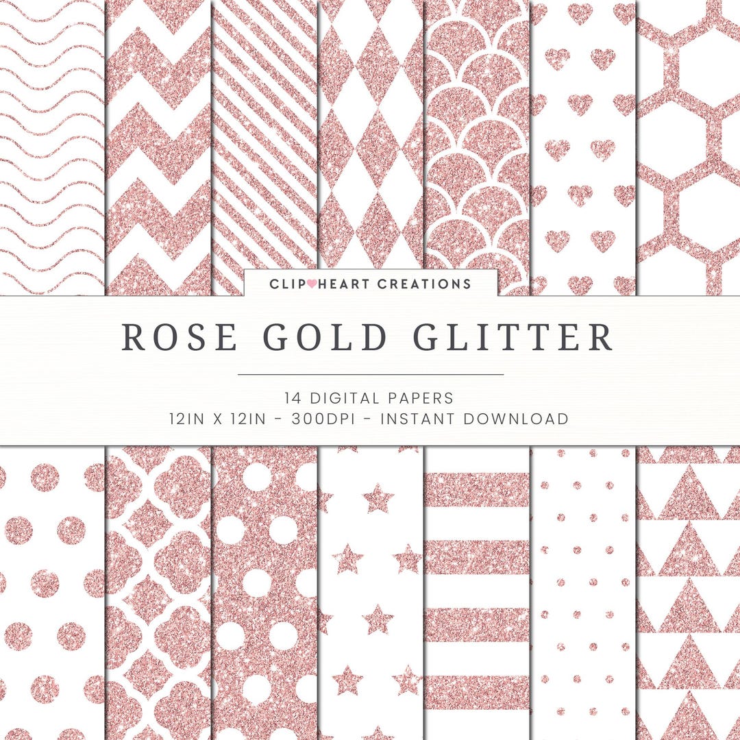 Rose Gold Glitter Digital Paper, Rose Gold and White Commercial Use ...