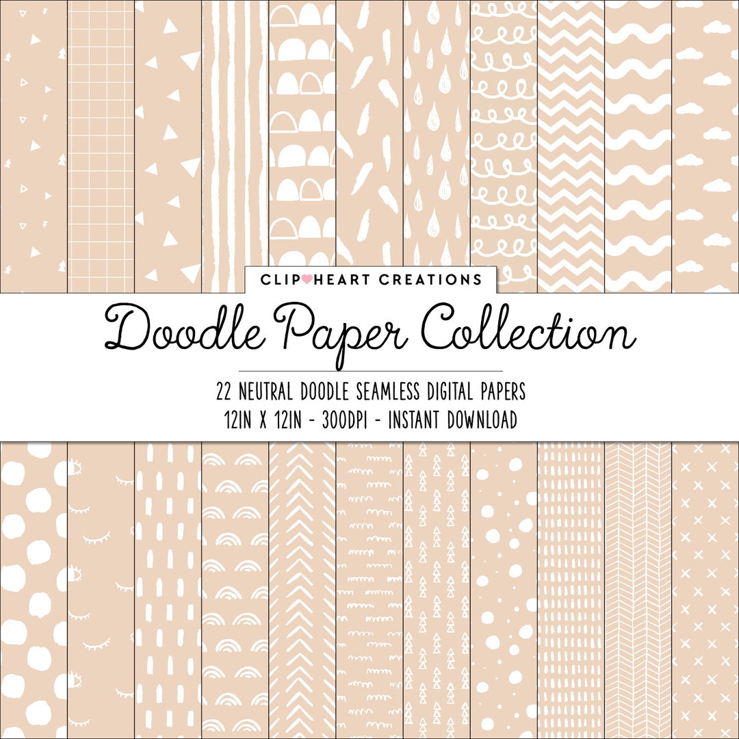 Neutral Doodle Seamless Digital Papers, Commercial Use Instant Download ...