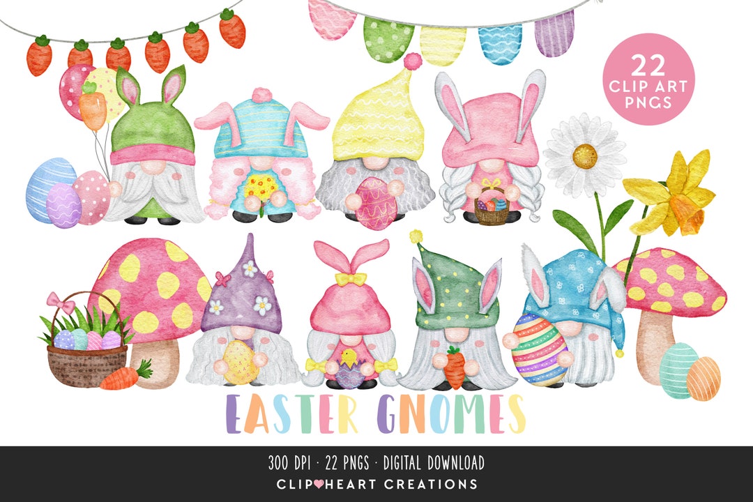 Easter Gnomes Watercolor Clip Art, Commercial Use Instant Download PNG ...