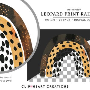 Leopard Print Rainbows Watercolor Clipart Set, Commercial Use Instant ...