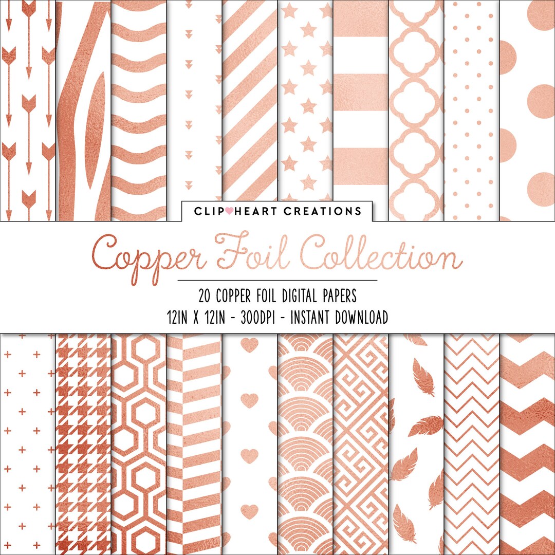 Copper Foil Pattern Papers Commercial Use Instant Download, Metallic ...