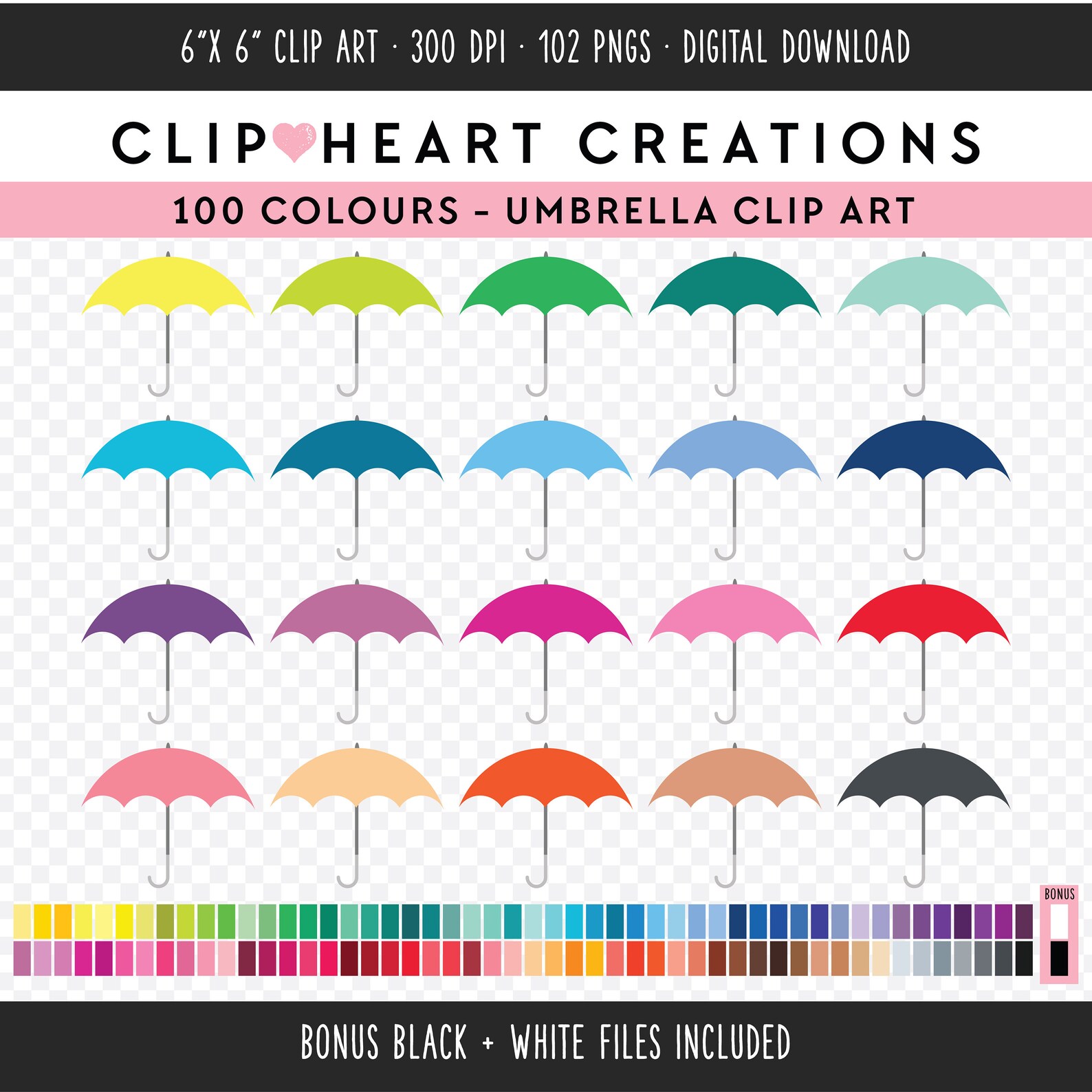 100 Umbrella Digital Clip Art Commercial Use Instant Download | Etsy