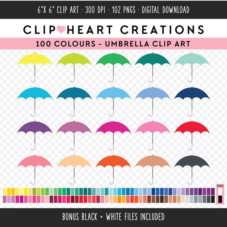 100 Umbrella Digital Clip Art, Commercial Use Instant Download PNG ...