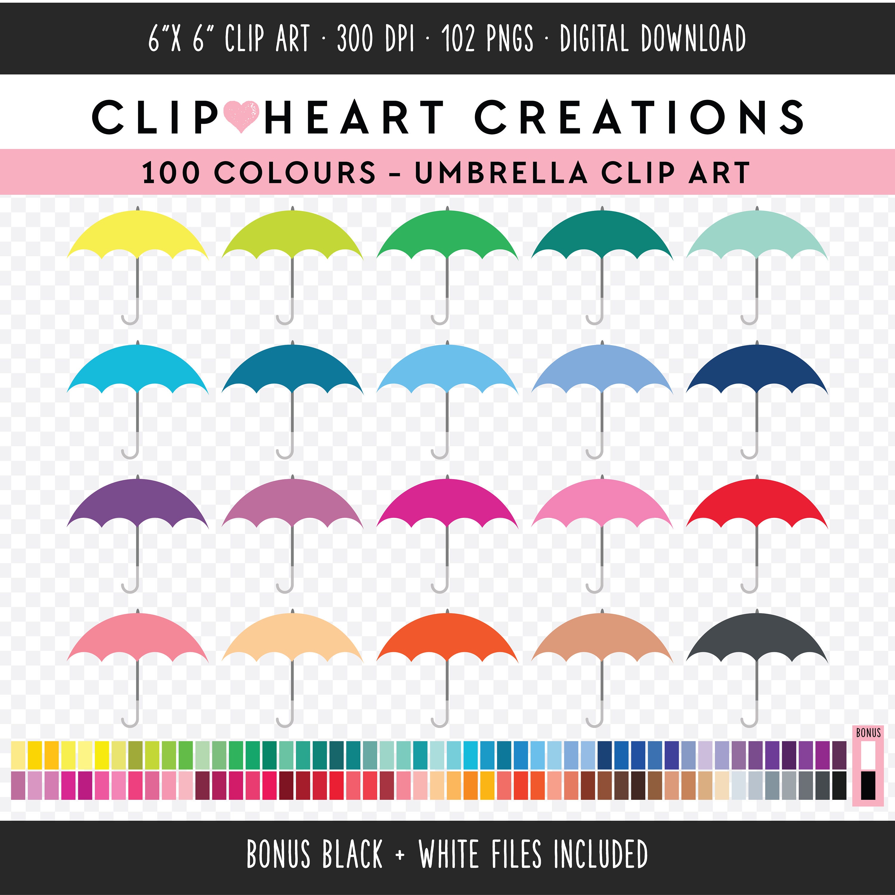 100 Umbrella Digital Clip Art Commercial Use Instant Download - Etsy