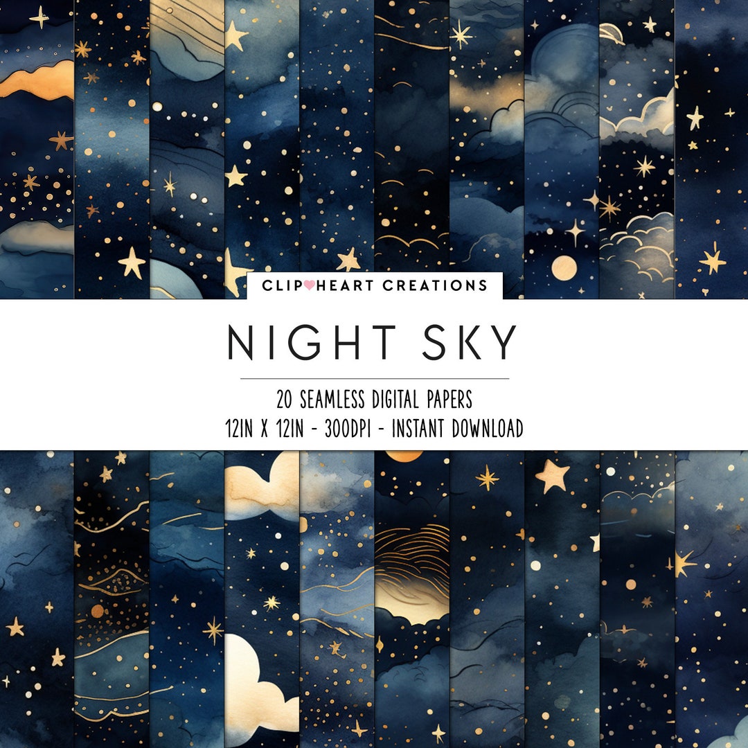 Night Sky Navy & Gold Papers, Seamless Commercial Use Instant Download ...