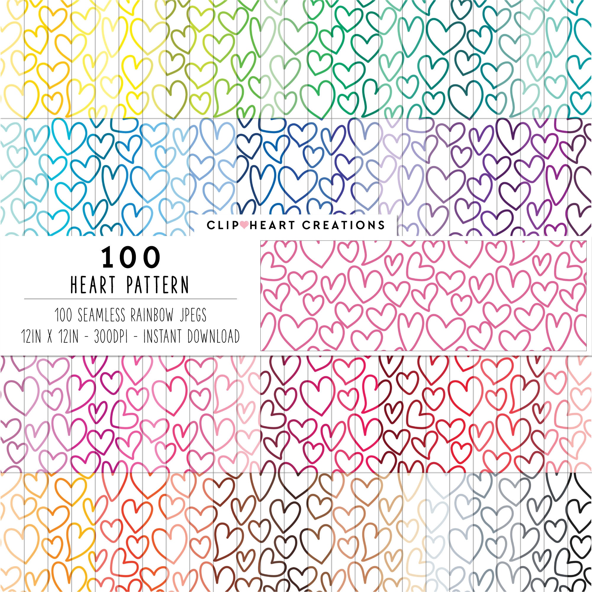 100 Heart Outline Pattern Digital Paper Commercial Use - Etsy