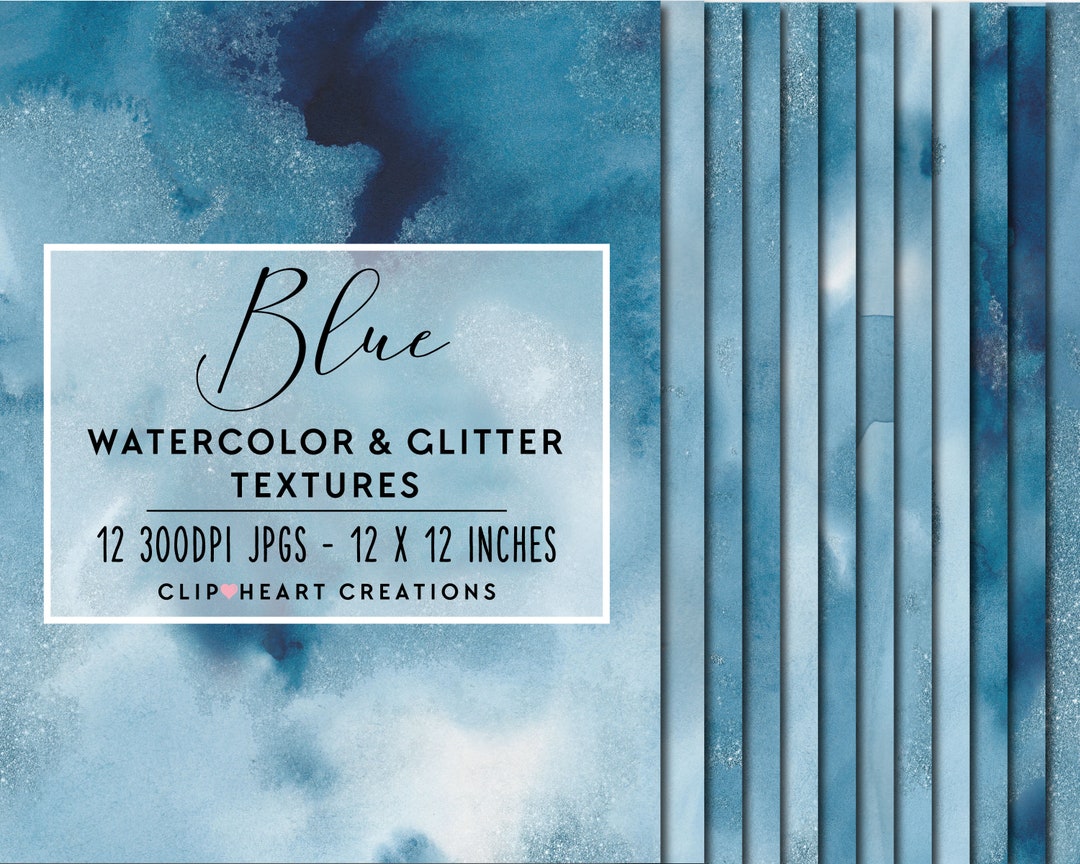 Blue Glitter Watercolor Digital Papers, Commercial Use Instant Download ...