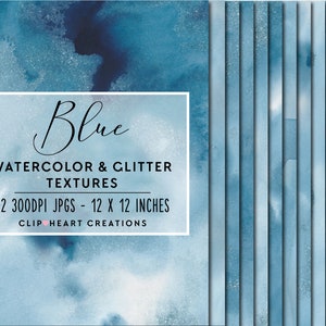 Blue Glitter Watercolor Digital Papers, Commercial Use Instant Download ...