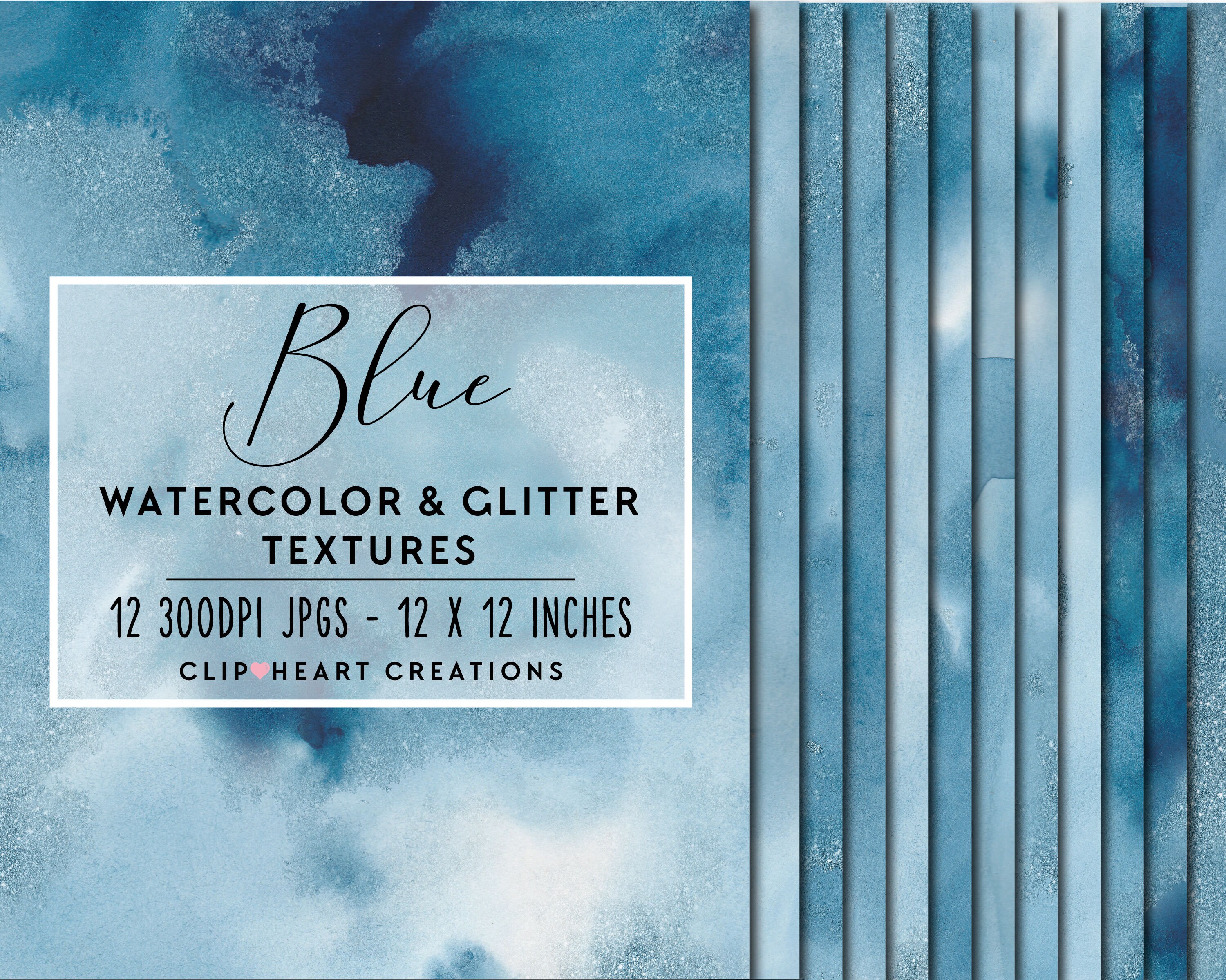 Blue Glitter Watercolor Digital Papers Commercial Use Instant - Etsy