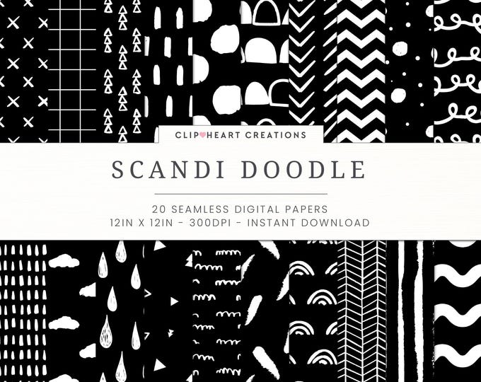 Nordic Digital Paper. Black, White Scandinavian Patterns. Hand Drawn ...