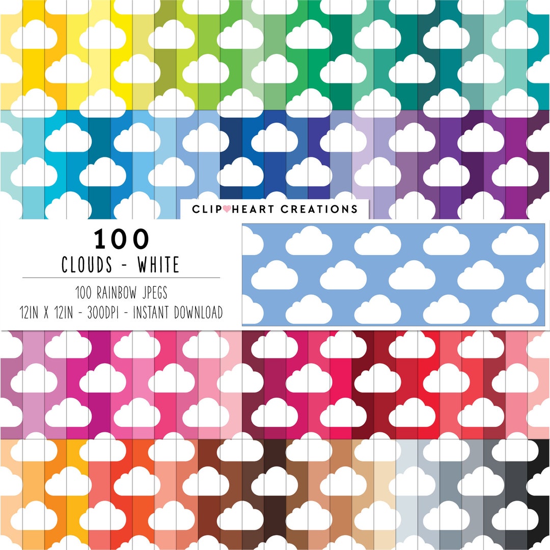 100 Clouds Digital Papers, Commercial Use Seamless White Cloud Pattern ...