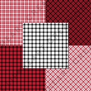 Red Buffalo Plaid Digital Paper Set, Seamless Lumberjack Plaid Papers ...