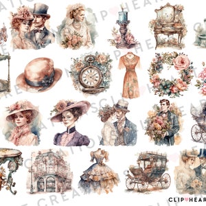 Victorian Romance Watercolor Clipart Collection, Commercial Use Instant ...