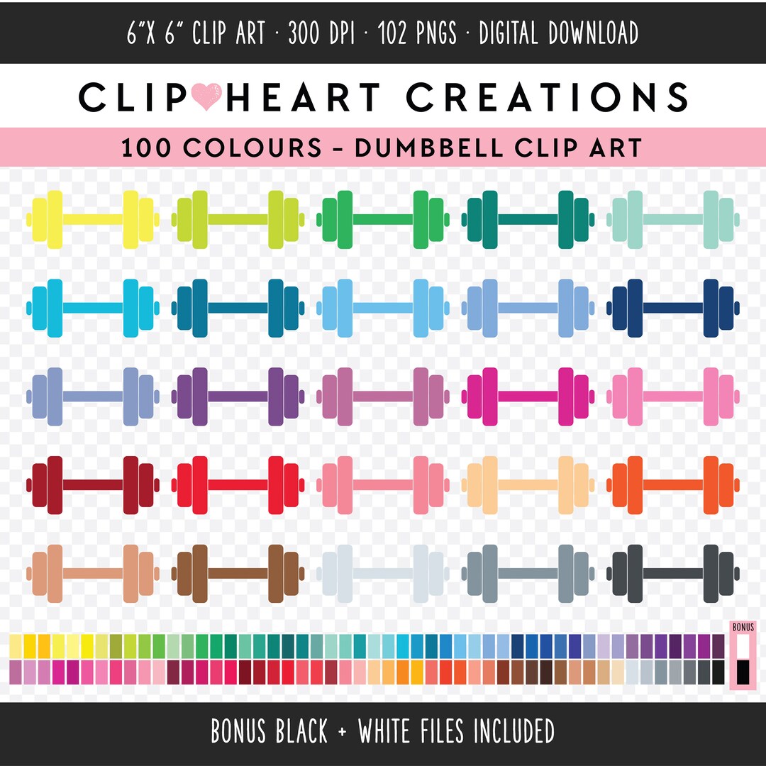 100 Dumbbell Digital Clip Art, Commercial Use Instant Download PNG ...