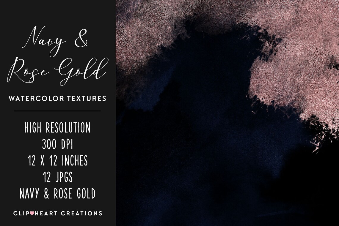 Navy & Rose Gold Watercolor and Foil Digital Papers - Etsy