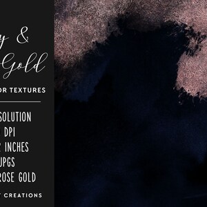 Navy & Rose Gold Watercolor and Foil Digital Papers, Commercial Use ...
